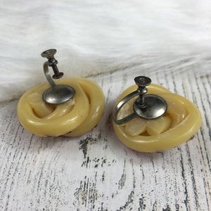 Vintage | Jewelry | Rhinestone Swirl Celluloid Screw Back Earrings ...